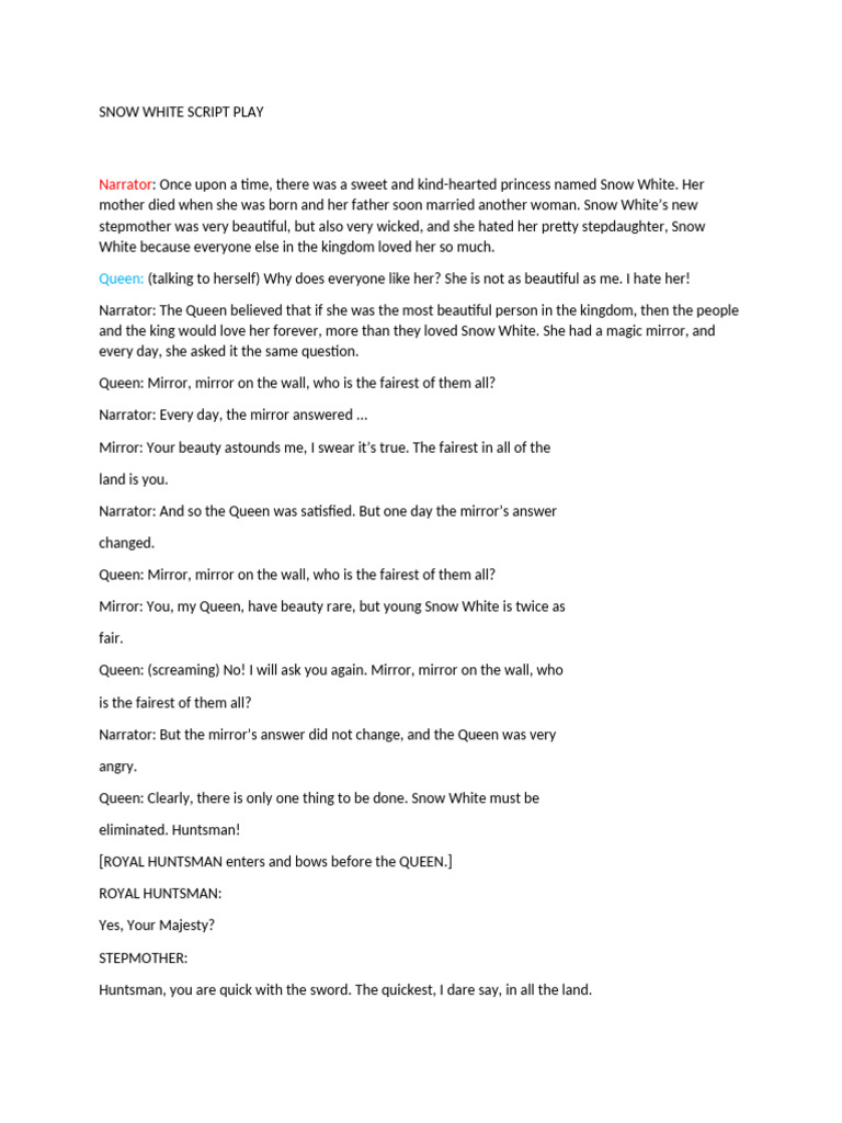 Snow White Play Script | PDF | Snow White