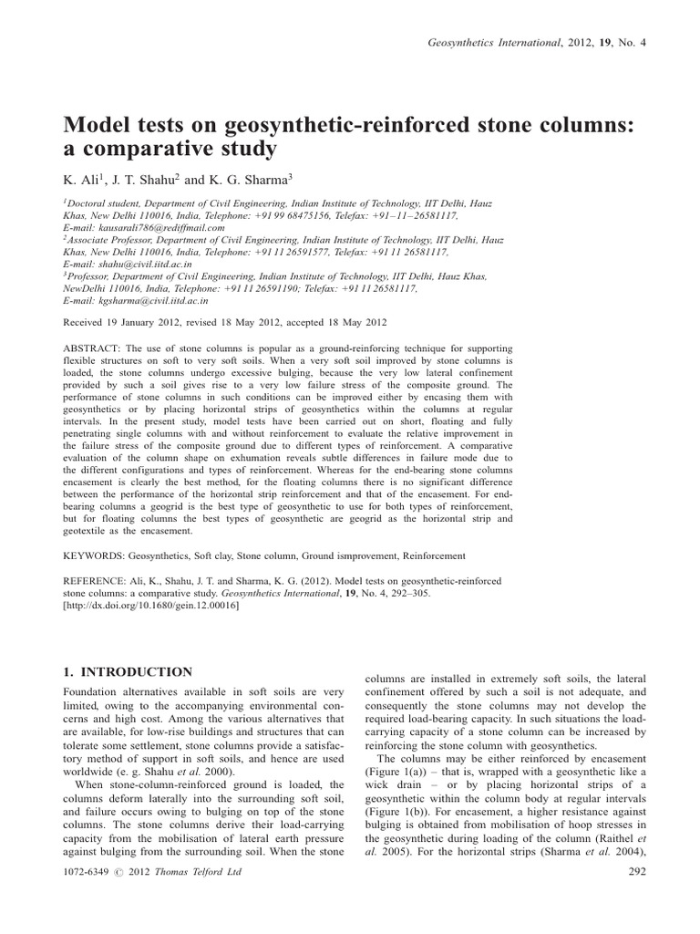 Ali Et Al. 2012. Model Tests On Geosynthetic-Reinforced Stone Columns ...