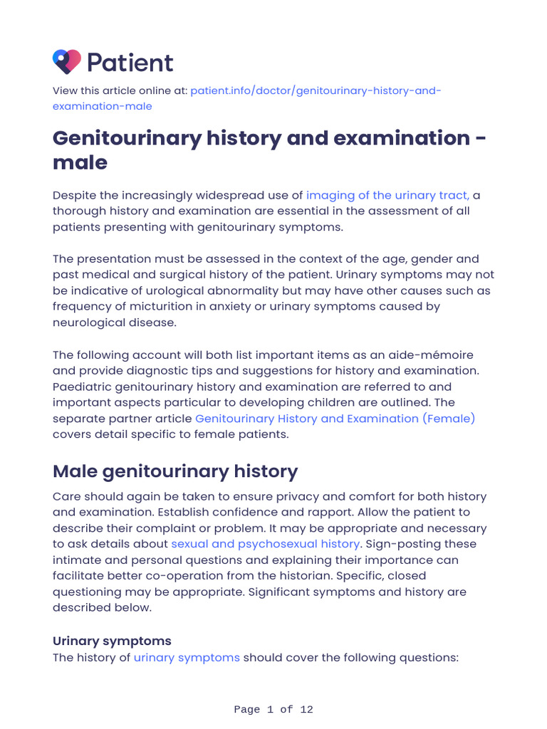 Male Genitourinary History & Examination | PDF | Kidney | Physical ...