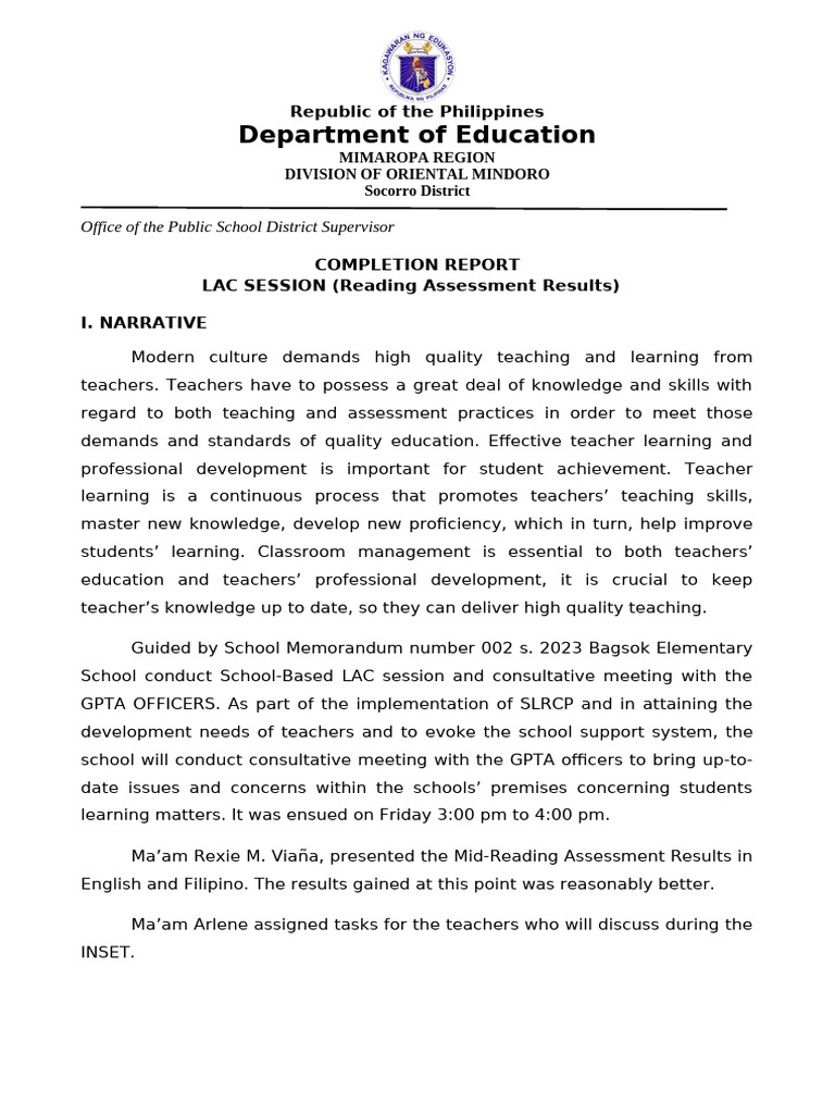 LAC SESSION NARRATIVE REPORT (AutoRecovered) | PDF | Teachers ...