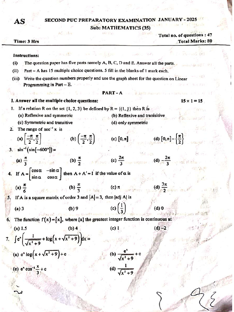 Maths Preparatory QP & Answer Sheet | PDF