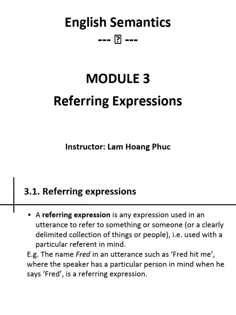 Module3 Semantics Referring Expressions | PDF | Semantics ...