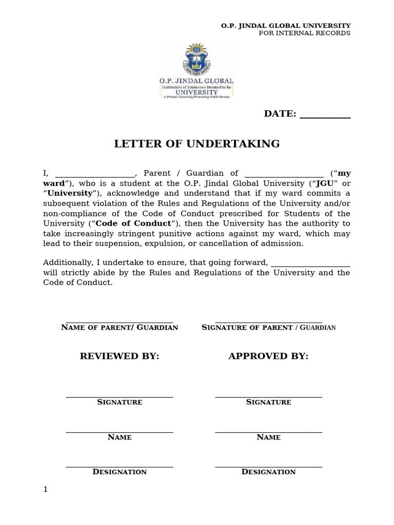 Parent/Guardian Undertaking Form | PDF