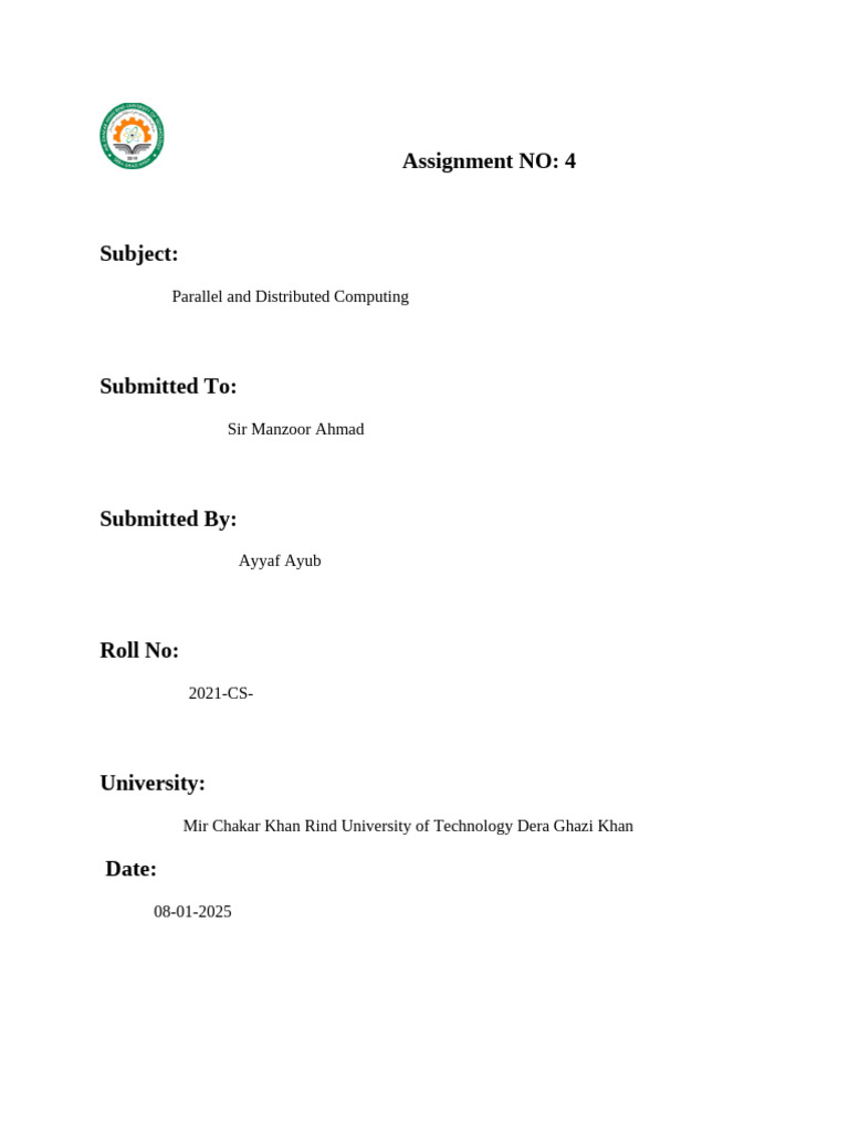 Assignment NO.3 Parallel&distributed Computing | PDF | Computer Cluster | Supercomputer