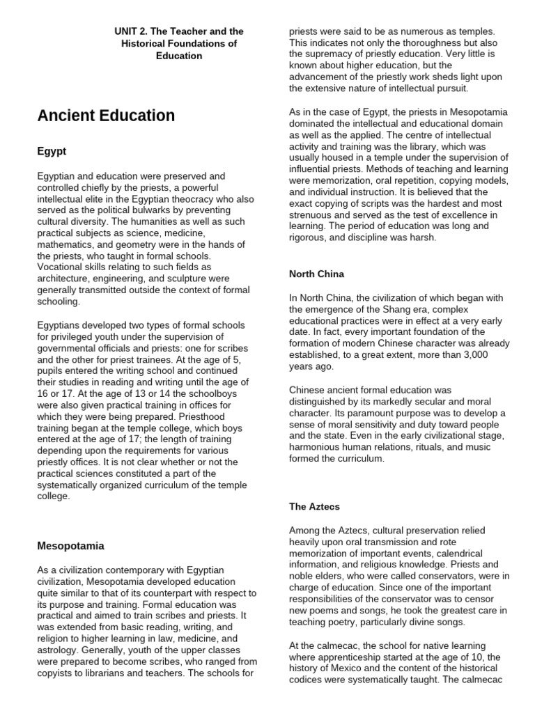 Handsout Inthe Teacher and The Historical Foundations of Education ...