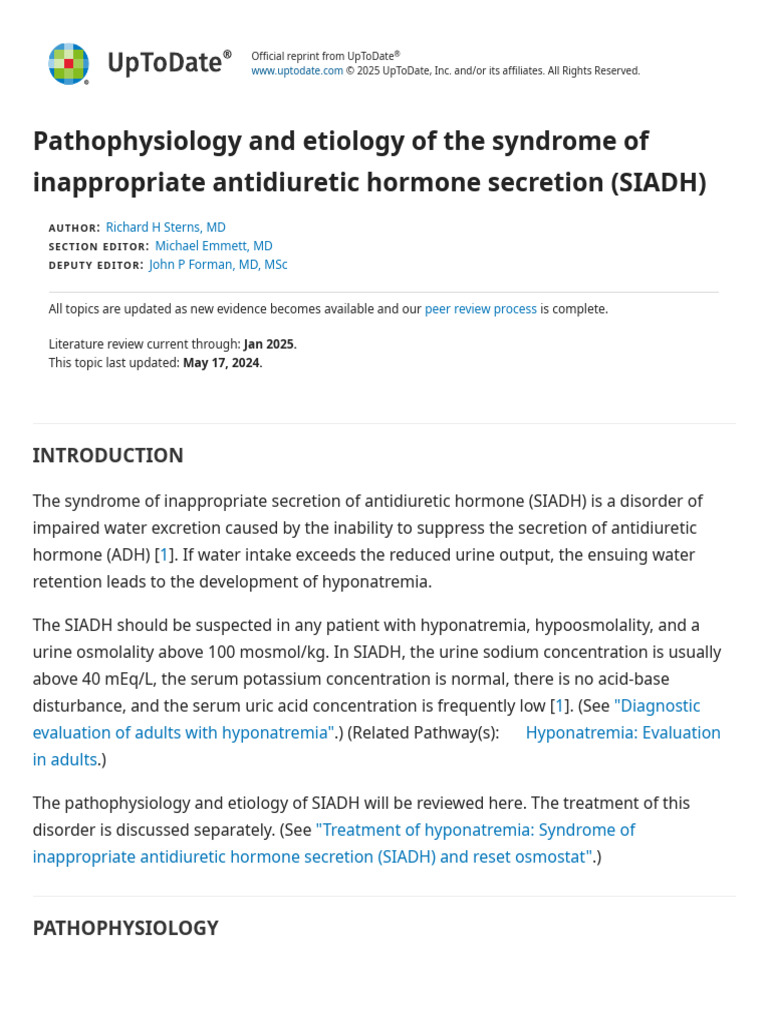 Pathophysiology and Etiology of The Syndrome of Inappropriate ...