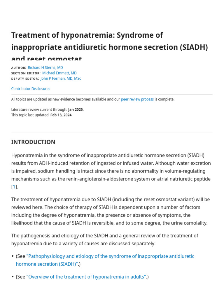 Treatment of Hyponatremia: Syndrome of Inappropriate Antidiuretic ...