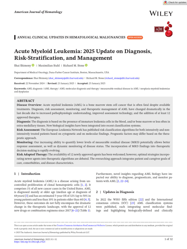AML 2025 Update on Diagnosis_Risk‐Stratification_and Management | PDF ...