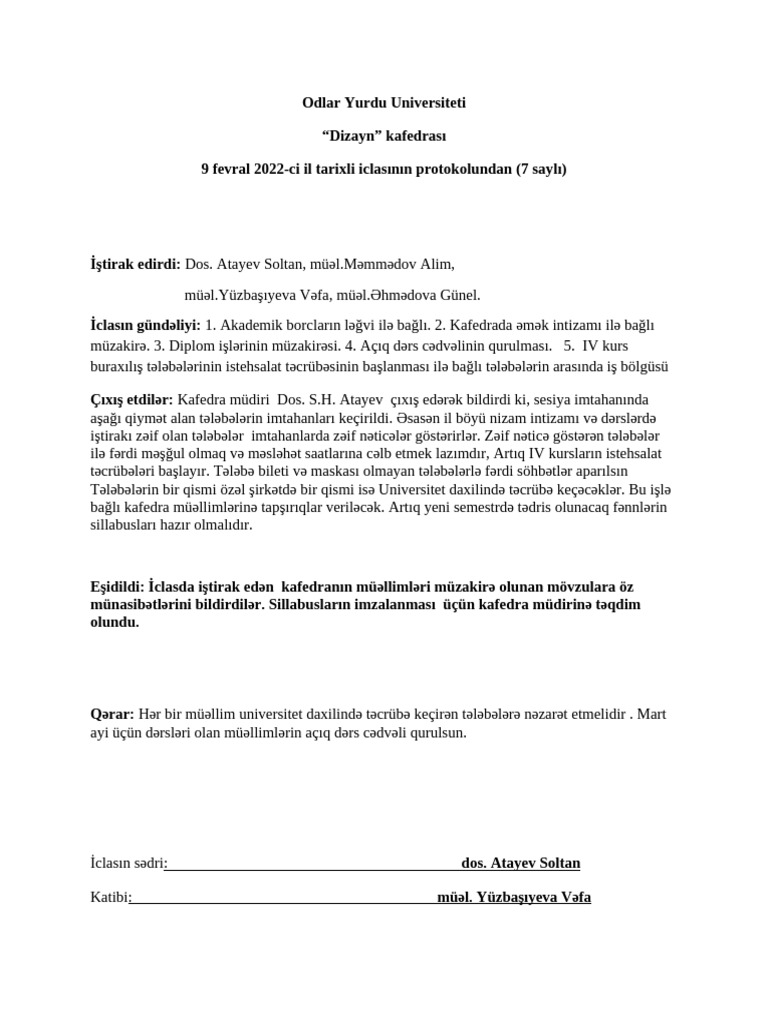 9 Fevral 2022 Protokol N7 | PDF