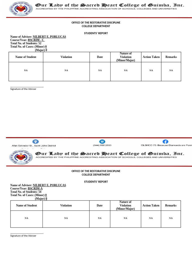 Students Discipline Semestral Report | PDF