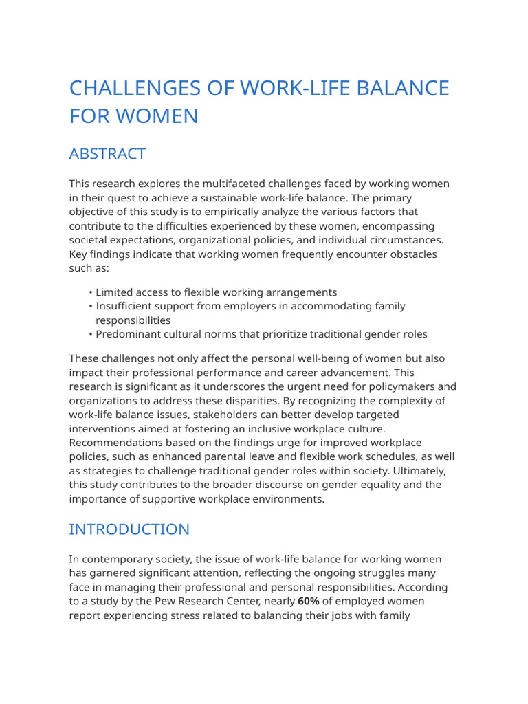 Work-Life Balance Challenges for Women | PDF | Survey Methodology ...