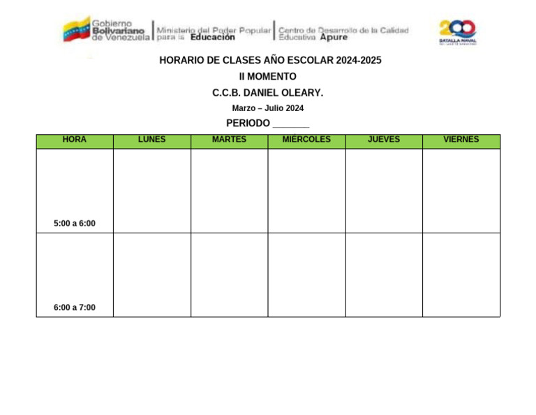 Horario de Clases Año Escolar 2024-2025 | PDF