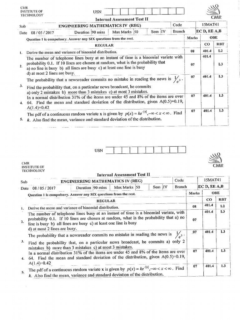 IAT-II Solution of 15MAT41 Engineering Mathematics-IV (EE-A, B, EC-D ...