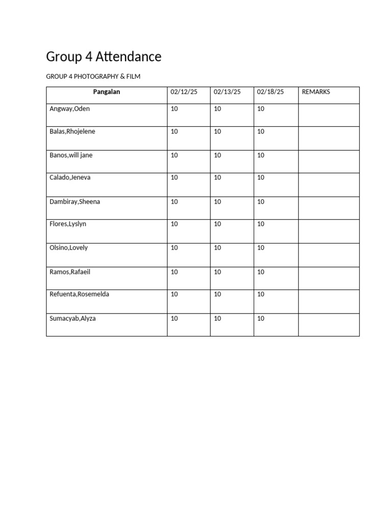 Group 4 Photography Attendance | PDF