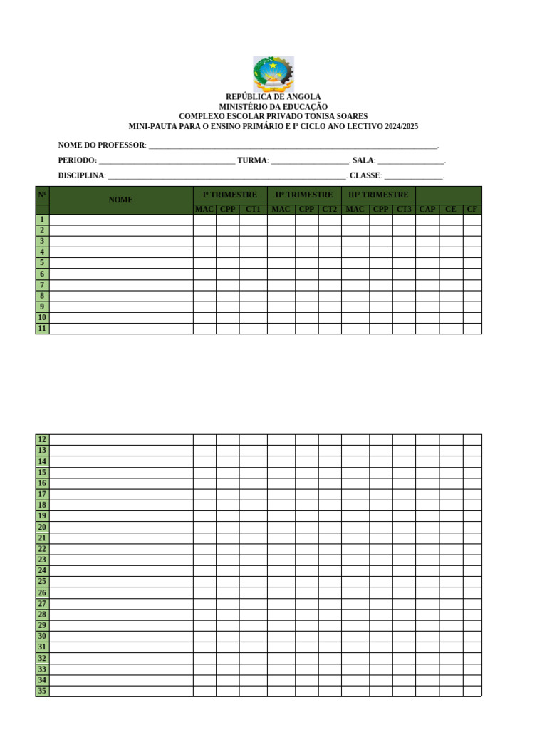 Mine-Pauta 2024-2025 Word - Pré e 1 Classe | PDF