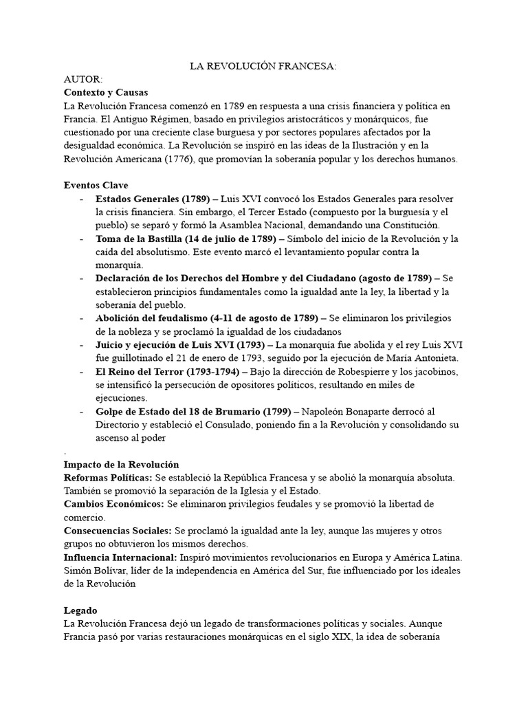 Resumen Rev Francesa Historia Global.docx | PDF | revolución Francesa ...