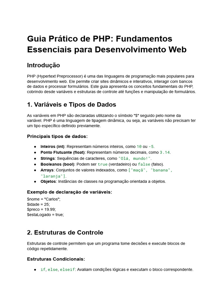 Fundamentos Essenciais de PHP | PDF | Tipo de dados | Php
