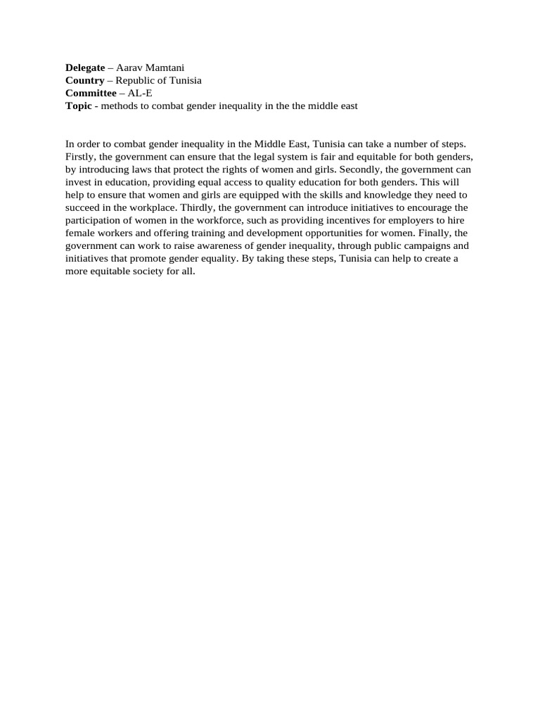 DIAMUN position paper 2 (Gender Inequality) | PDF