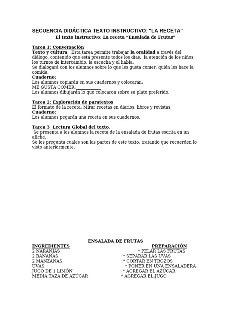 Secuencia Didáctica Texto Instructivo | PDF