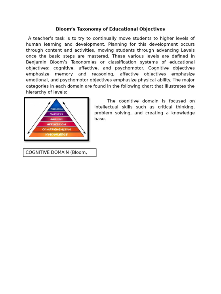 Bloom's Taxonomy of Educational Objectives | PDF