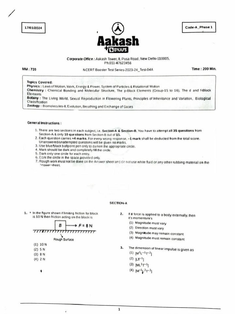 Nbts-04 Oym Code-A @neetblade4 | PDF