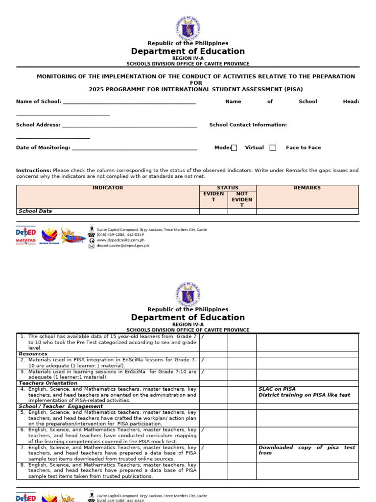 PISA Tool For SDO v3 Revised 1 | PDF | Programme For International ...