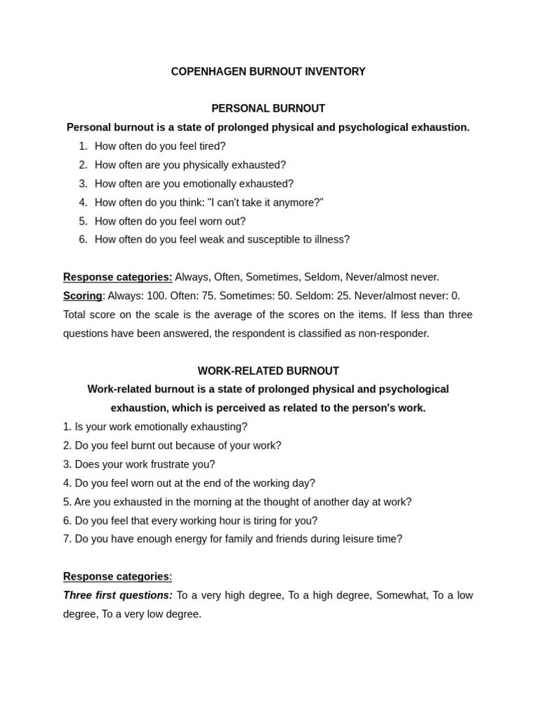 Burnout Assessment for Professionals | PDF | Occupational Burnout ...
