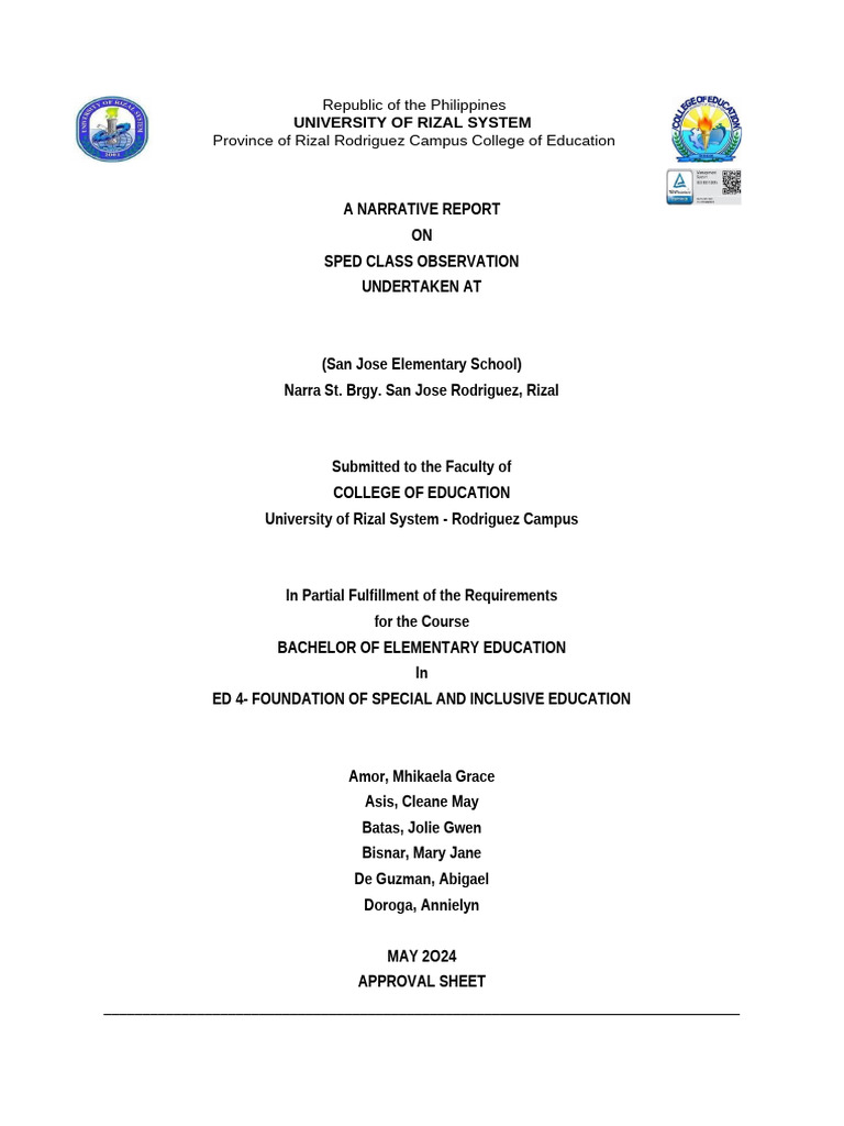 SPED Class Observation Report 2024 | PDF | Special Education | Learning