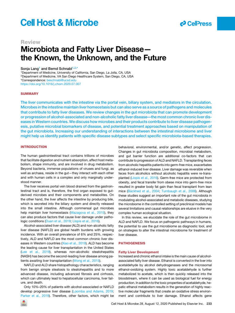 Microbiota and Fatty Liver Disease—the Known, the Unknown, and the Future | PDF | Microbiota | Liver