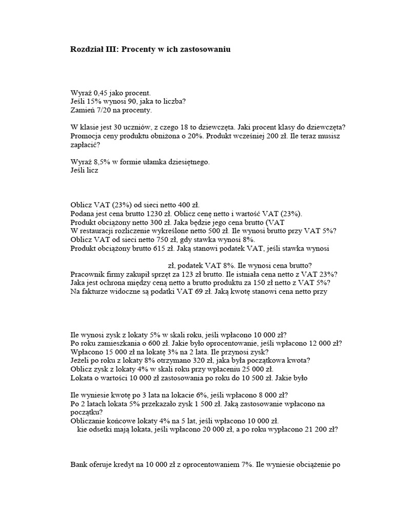 Procenty I Równania | PDF
