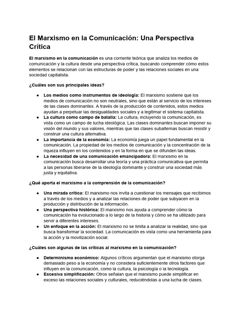 Marxismo y Comunicación: Análisis Crítico | PDF | marxismo | Comunicación
