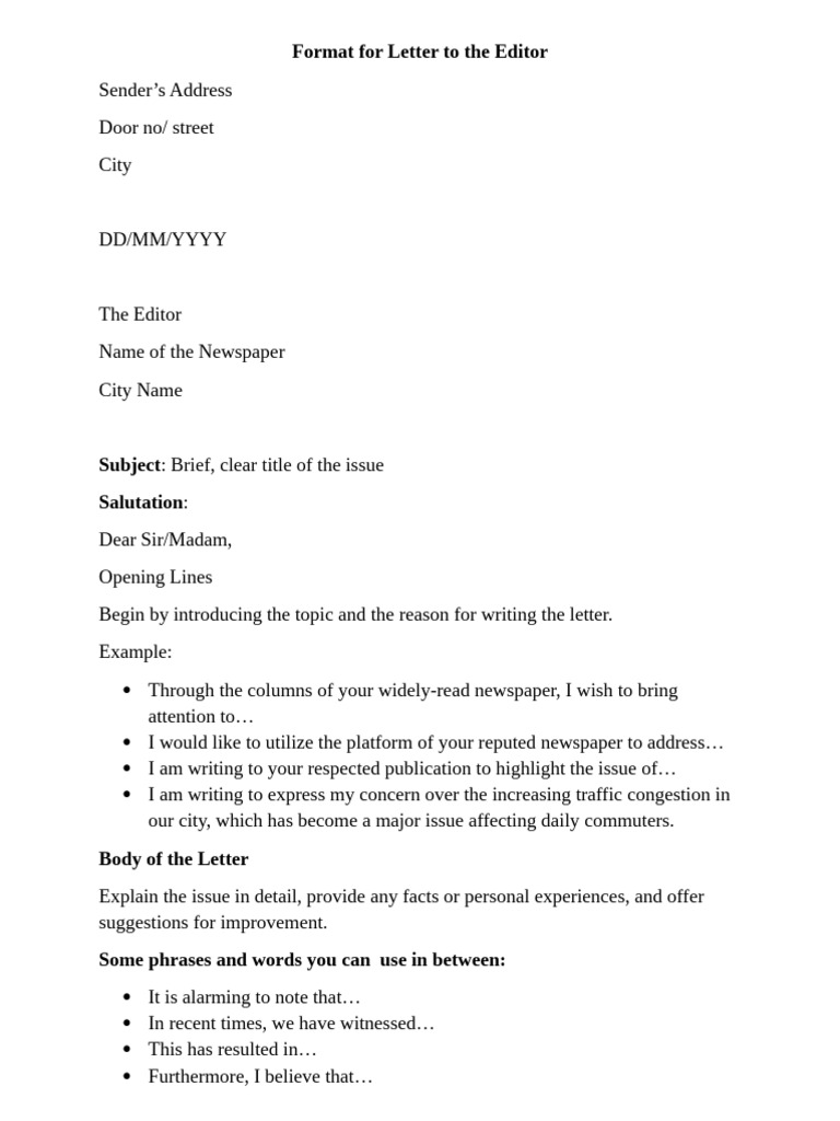 Letter Formats for Editor and Complaints | PDF