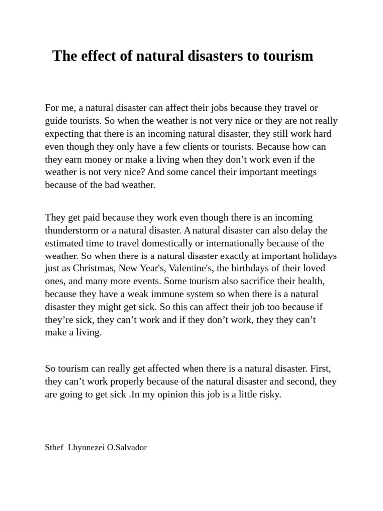 The Effect of Natural Disasters To Tourism | PDF