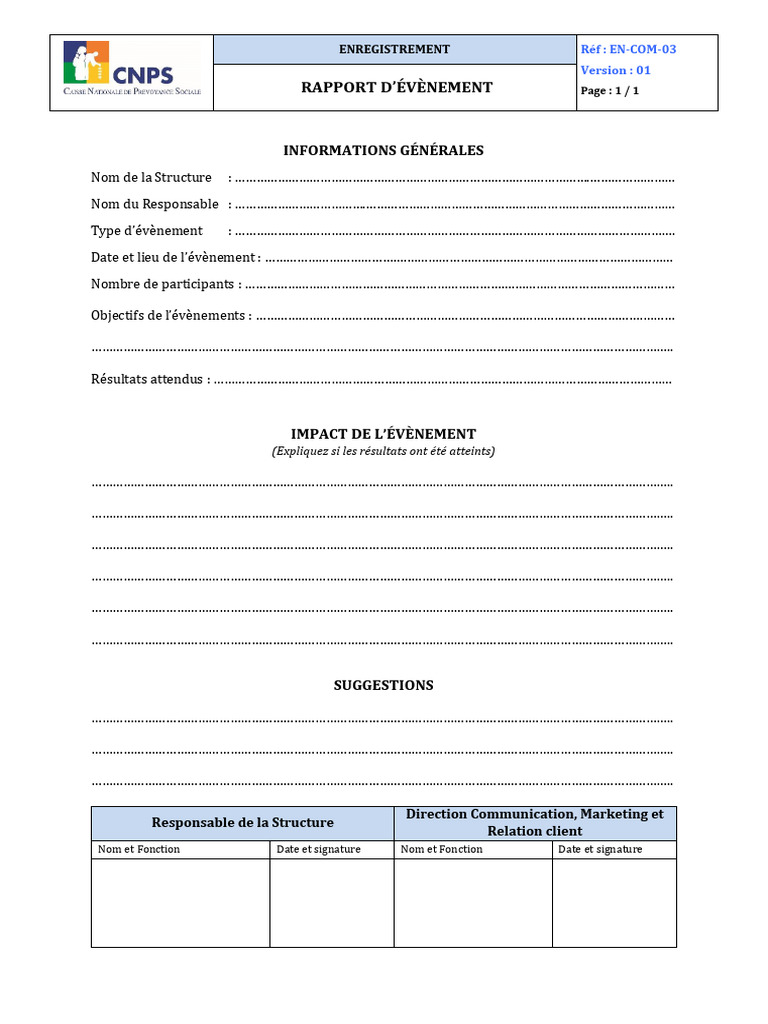 Rapport D'évènement | PDF