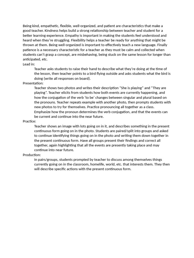 Present Continuous Lesson Plan | PDF