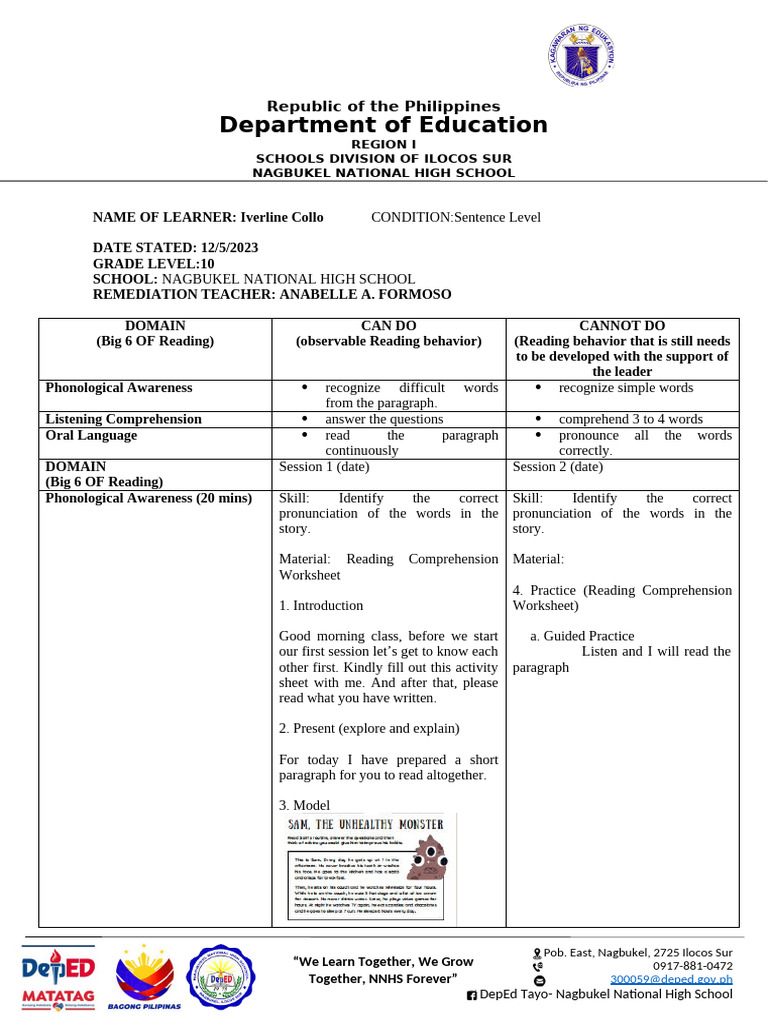 Reading Remediation Plan for NNHS Students | PDF | Language Acquisition ...