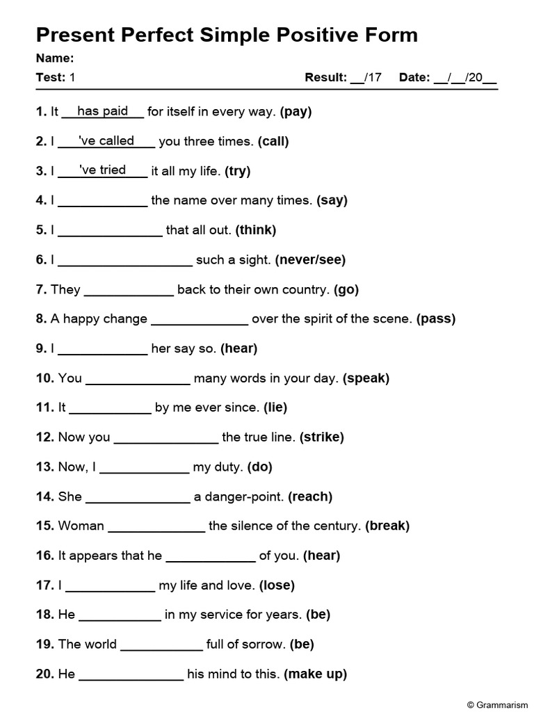 Present Perfect Simple Exercises | PDF