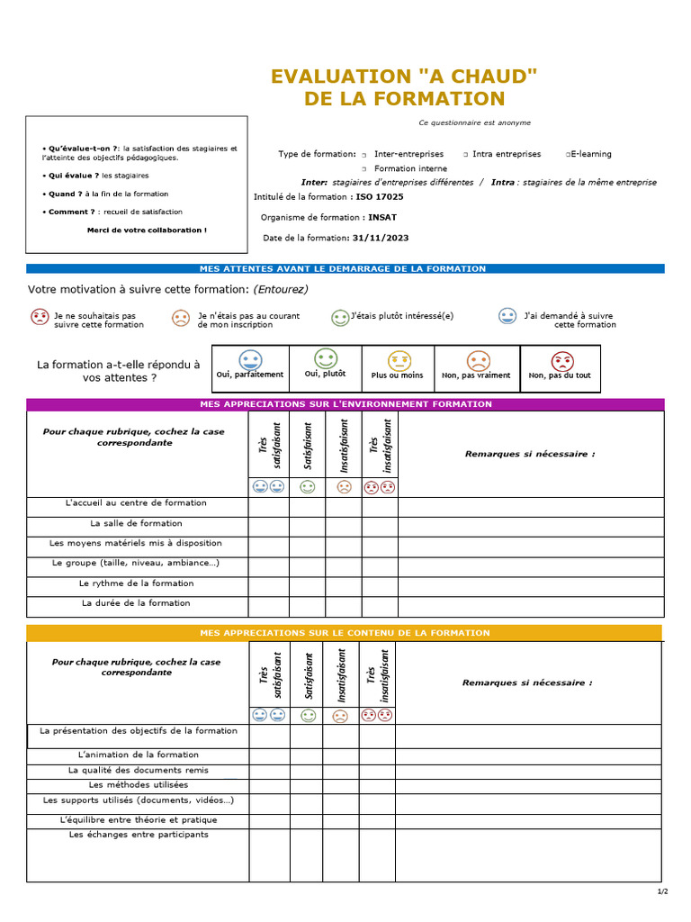 Évaluation à Chaud de la Formation ISO 17025 | PDF