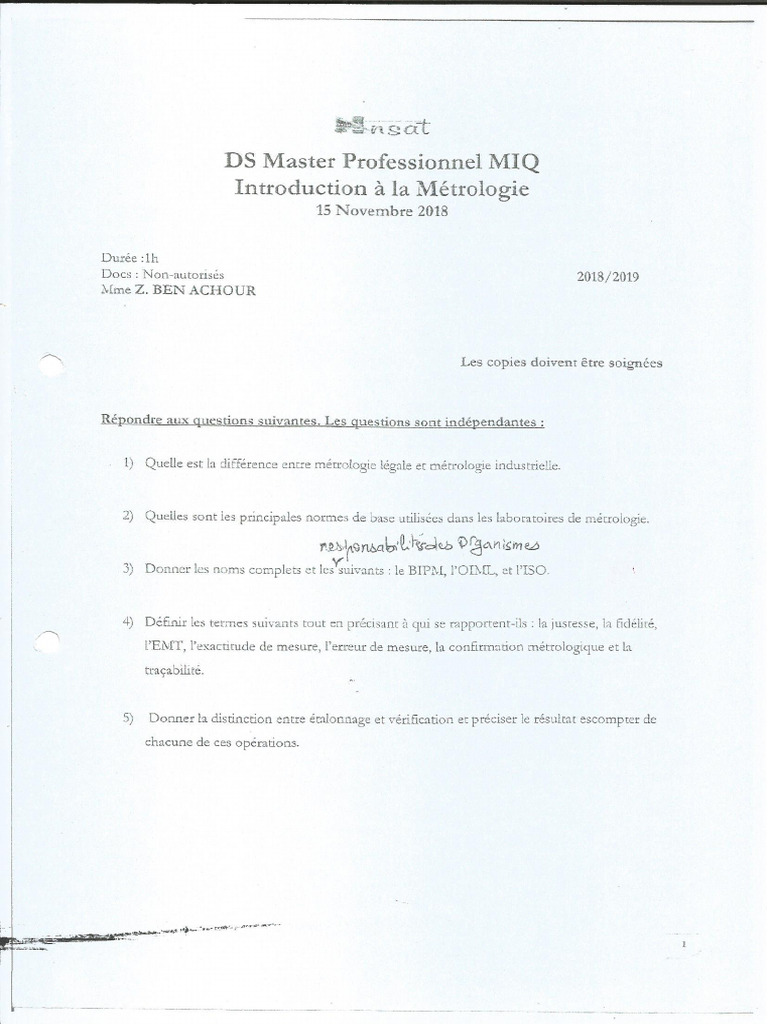 DS Intro Métrologie | PDF