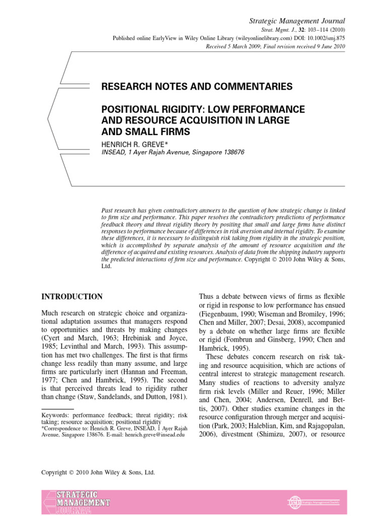 Strategic Management Journal - 2010 - Greve - Positional Rigidity Low ...