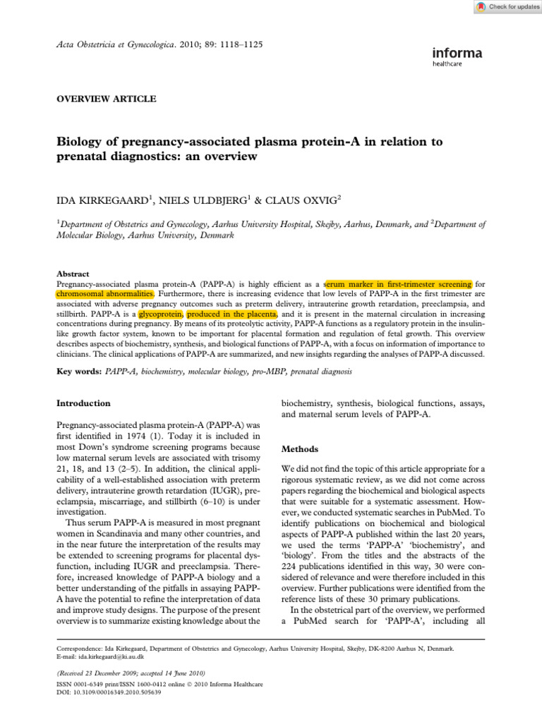 PAPP-A in Prenatal Diagnostics | PDF | Antibody | Pregnancy
