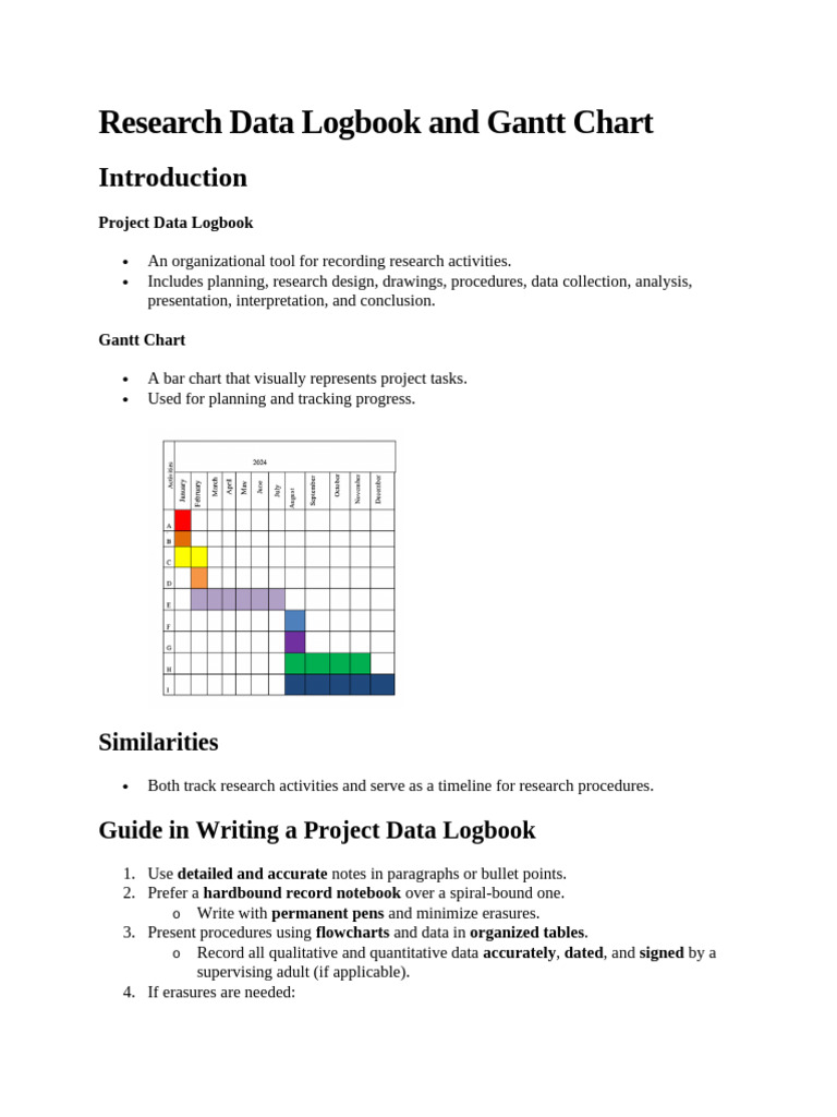 Research Data Logbook and Gantt Chart | PDF | Data | Statistics