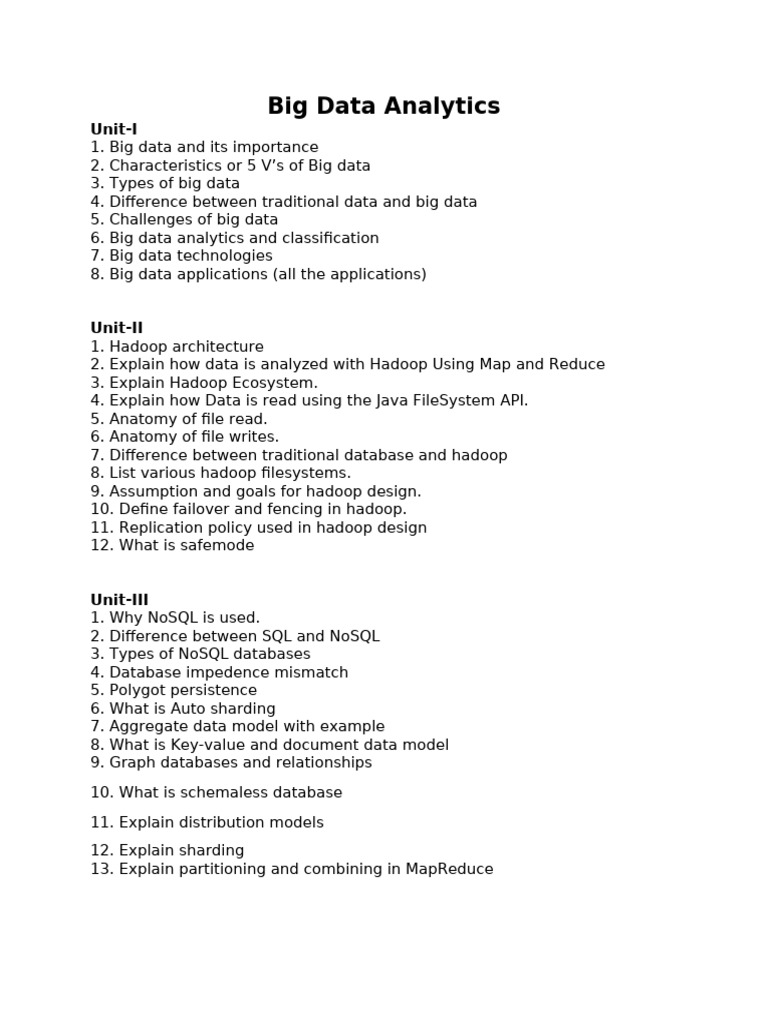 Question Bank Big Data Analytics | PDF