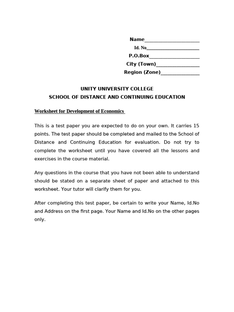 Worksheet For Development of Economics | PDF | Economic Growth | Labour ...