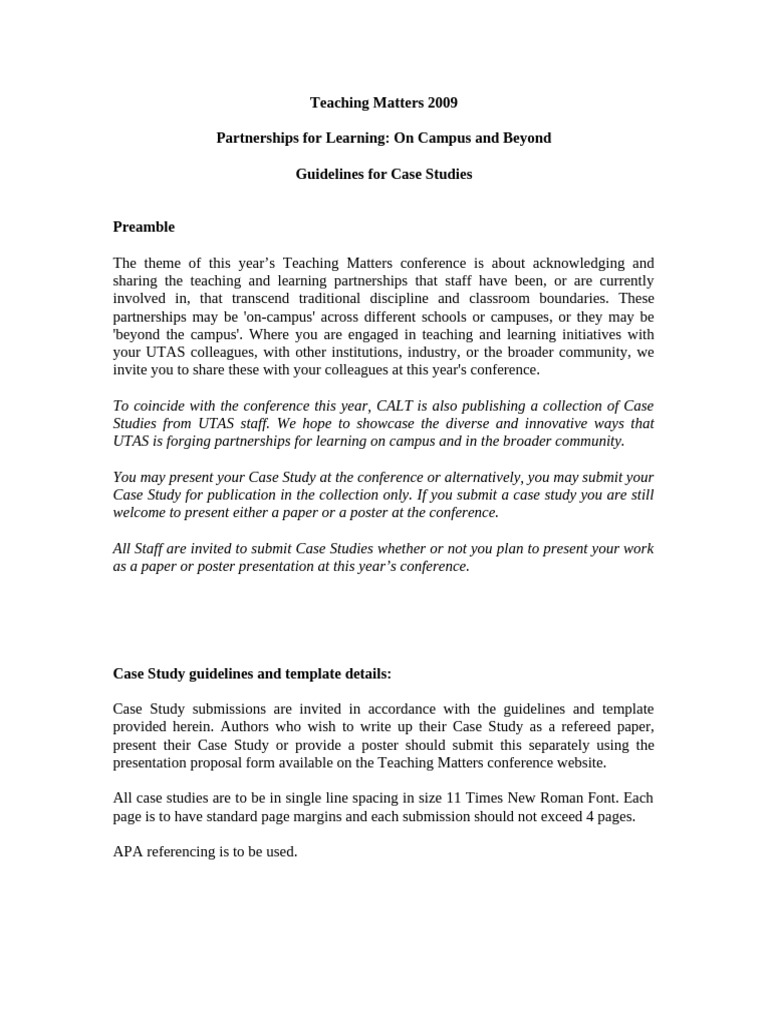 Teaching Partnerships Case Study Guidelines | PDF | Cognition | Learning