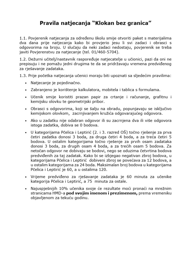Klokan Bez Granica - Pravila | PDF