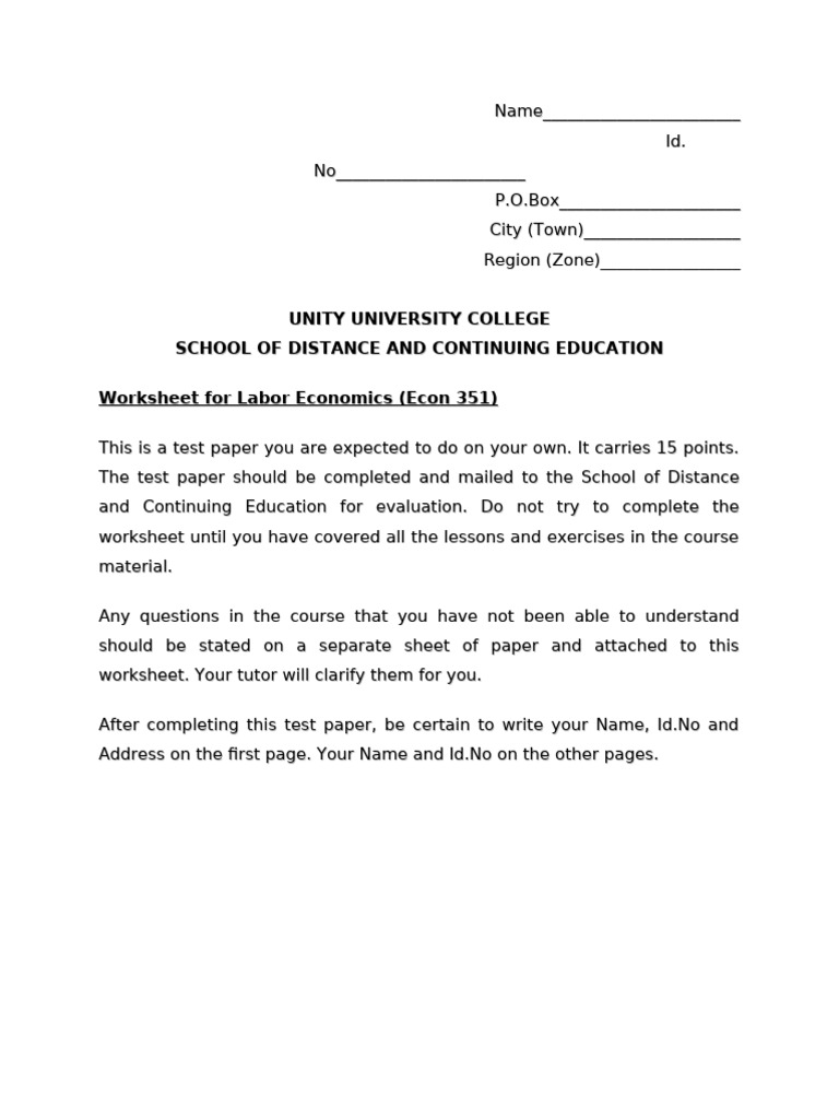 Worksheet Labor ECONOMICS | PDF | Labour Economics | Economies