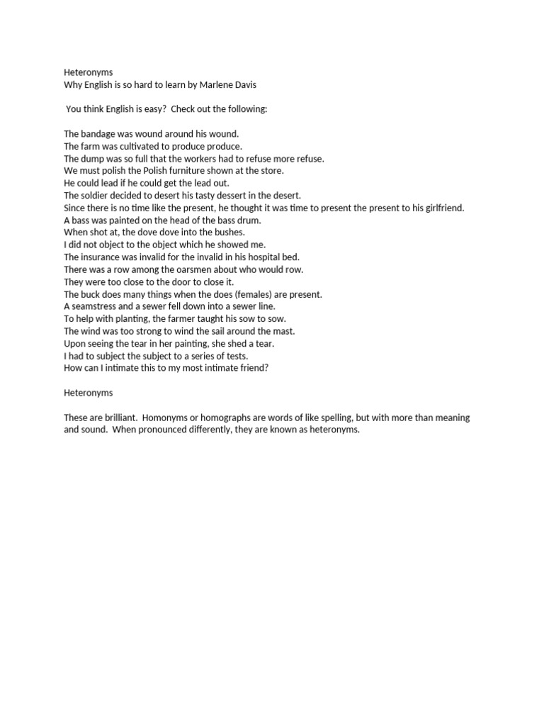 Heteronyms | PDF