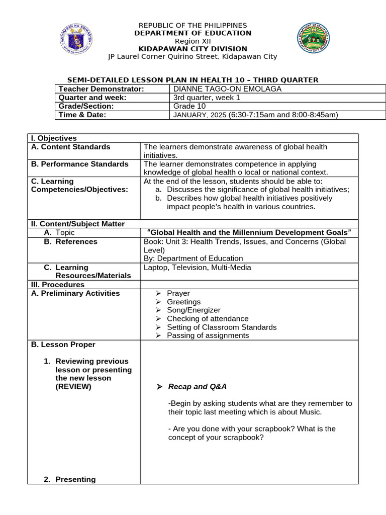 Semi-Detailed-LP-DepEd (1) dianne | PDF | Lesson Plan | Learning