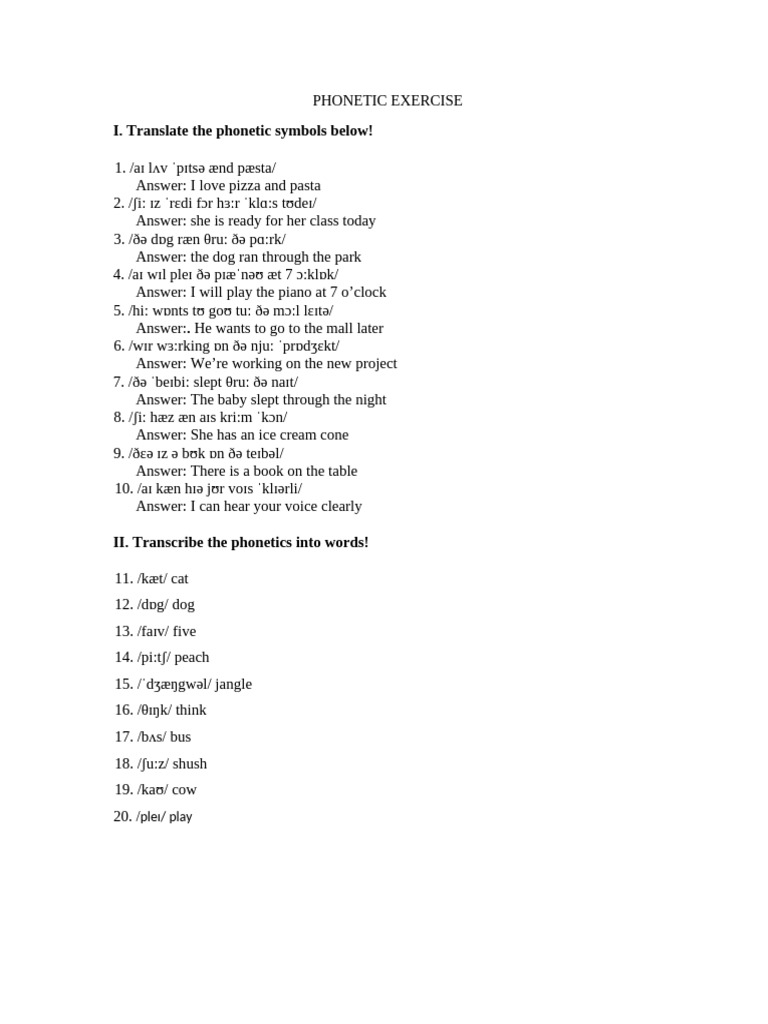 Phonetics Exercises with Answers | PDF